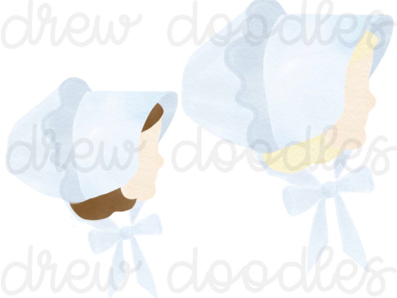 Watercolor Baby Girl Bonnet Profiles Digital Clip Art Set- Instant ...