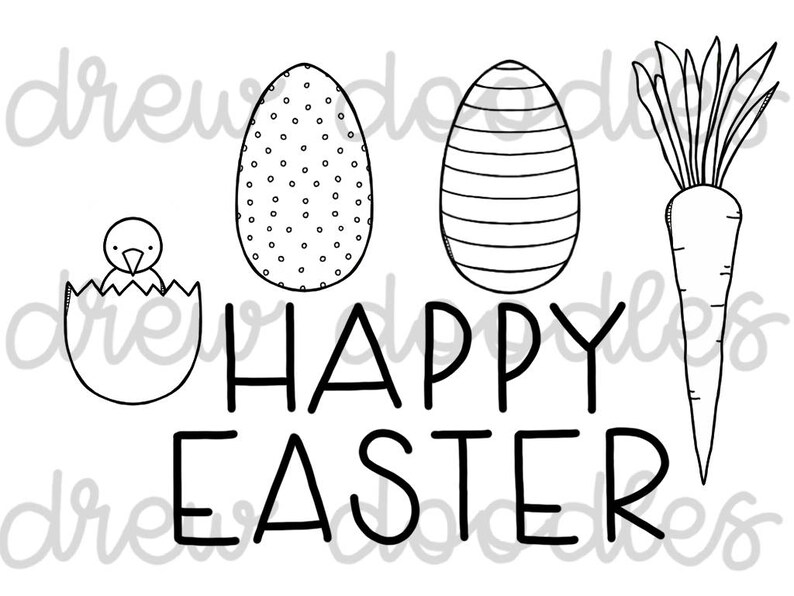 Easter Doodles Digital Clip Art Set Black Line Version - Etsy