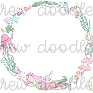 Watercolor Mermaid Frame, Clip Art, and Pattern COMBO- Instant Download ...