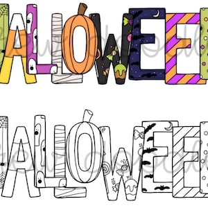 Halloween Letters Digital Clip Art Set Color and Black Line - Etsy