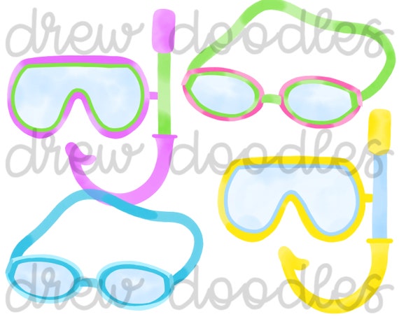 Watercolor Water Goggles Snorkel Digital Clip Art Set Instant | Etsy