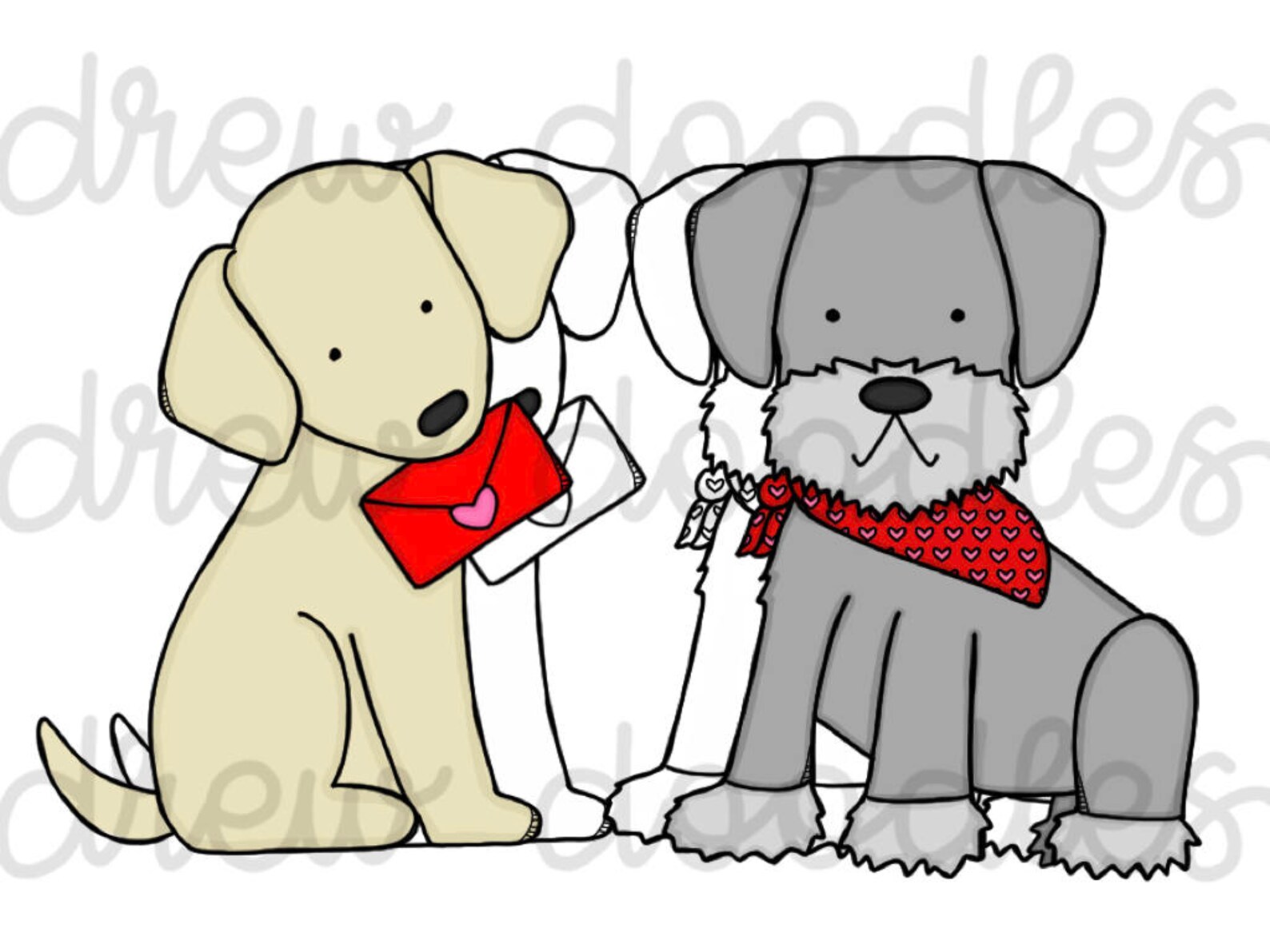 Valentine's Day Dogs Digital Clip Art Set- Color and Black Line COMBO ...