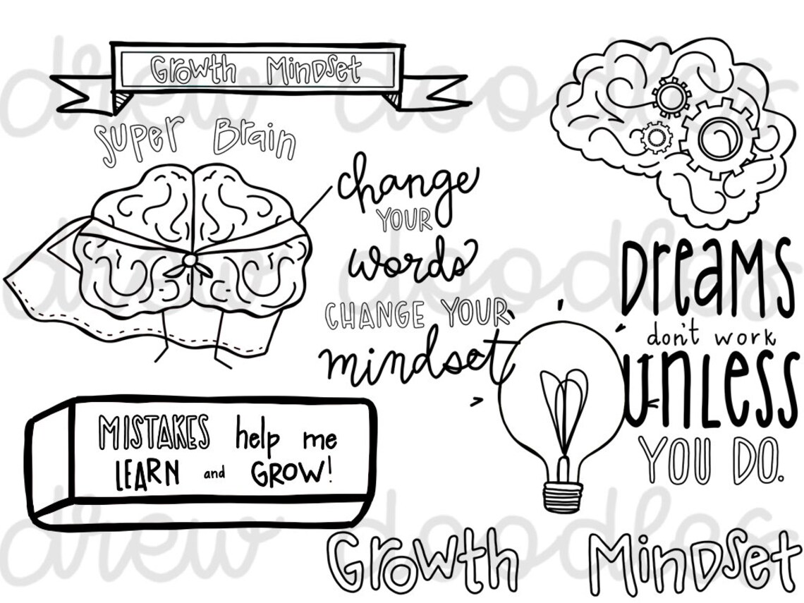 Growth Mindset Doodles Pt 2 Digital Clip Art Set Black Line - Etsy