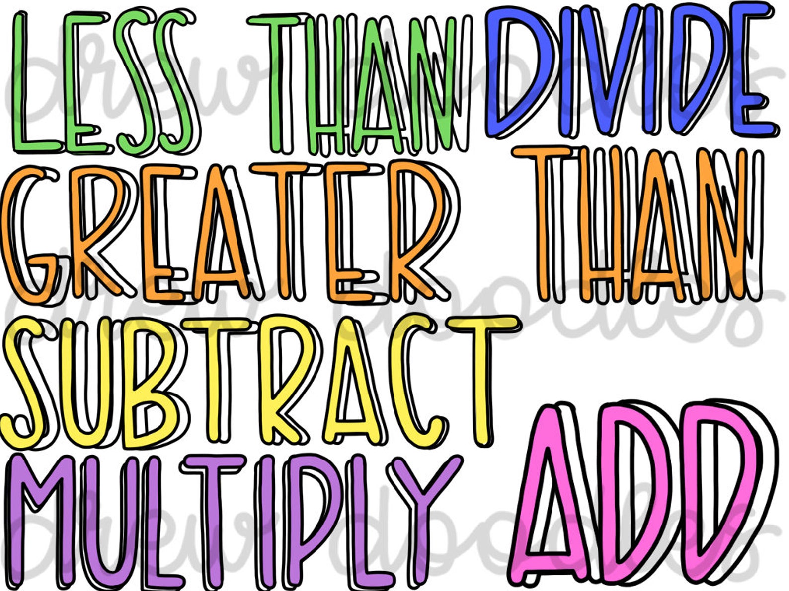Math Doodles Digital Clip Art Set- Color and Black Line COMBO- Instant ...