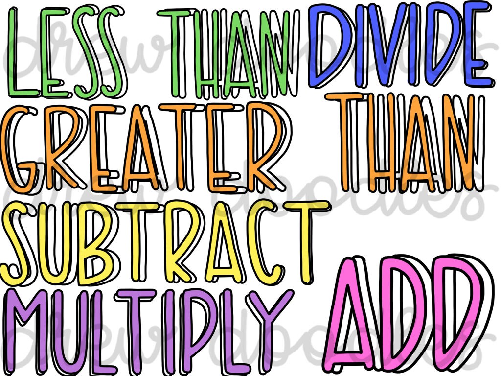Math Doodles Digital Clip Art Set- Color and Black Line COMBO- Instant ...