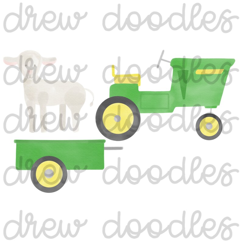 Watercolor Tractor and Farm Digital Clip Art Set Instant | Etsy