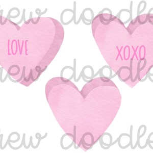 Watercolor Valentine's Day Conversation Hearts Digital Clip Art Set ...