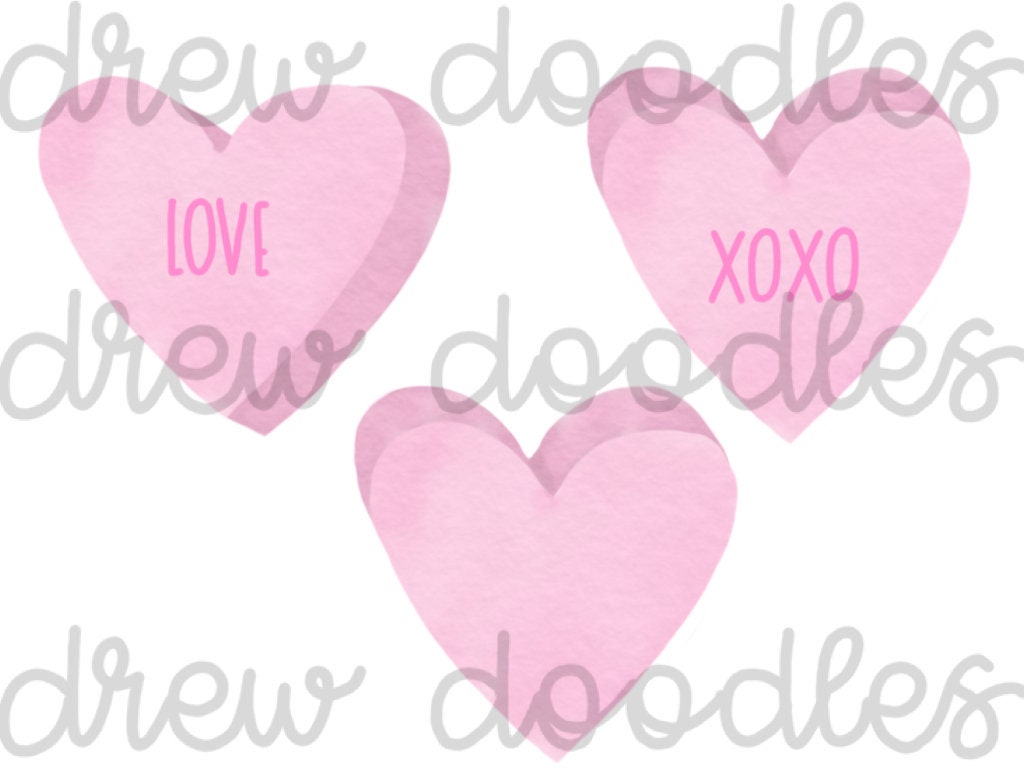Watercolor Valentine's Day Conversation Hearts Digital Clip Art Set ...