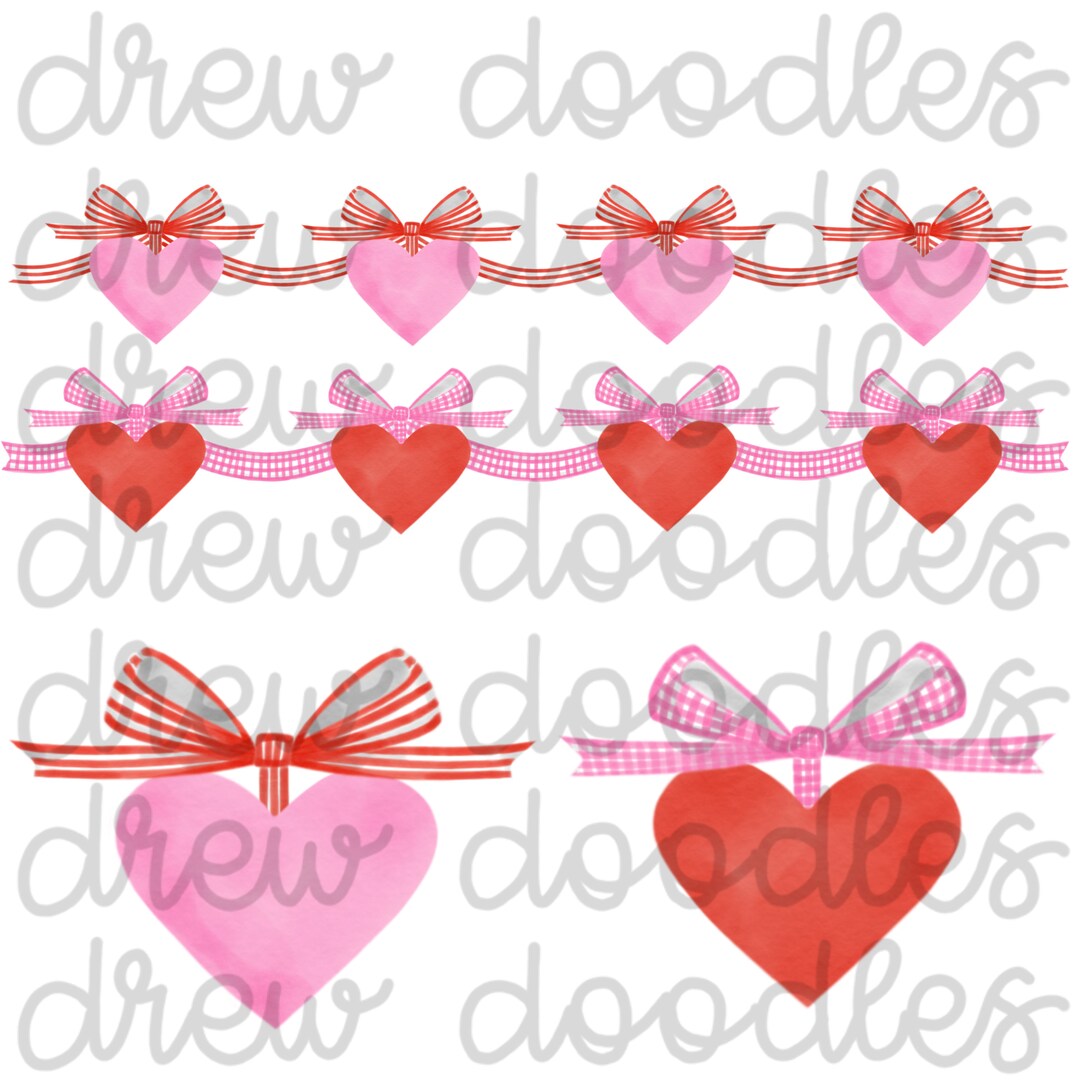 Watercolor Valentine's Day Heart Ribbon Garland- Instant Download - Etsy