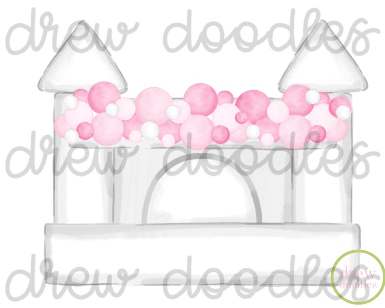 Watercolor White Bounce Houses With Pink and Blue Balloons - Etsy