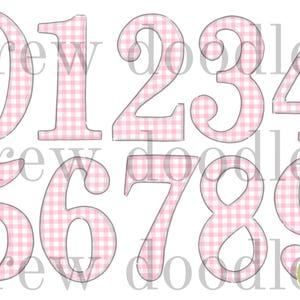 Watercolor Light Pink Gingham Numbers 0-9 Digital Clip Art Set- Instant ...