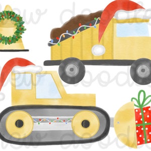 Watercolor Christmas Construction Trucks Digital Clip Art Set- Instant ...
