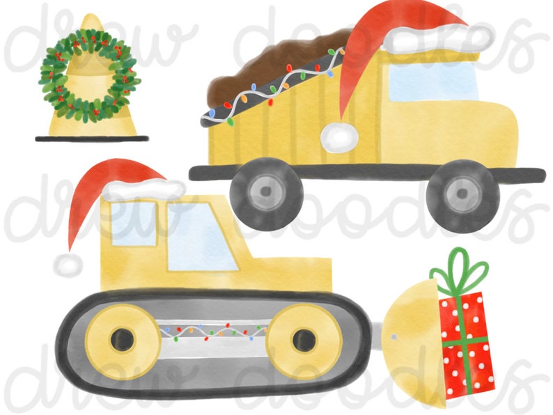 Watercolor Christmas Construction Trucks Digital Clip Art Set - Etsy