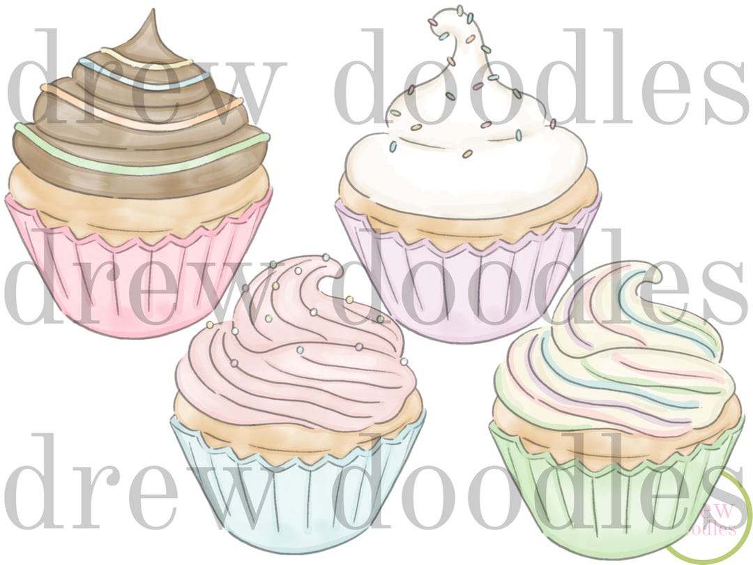 Watercolor Pastel Cupcakes Digital Clip Art Set- Instant Download - Etsy