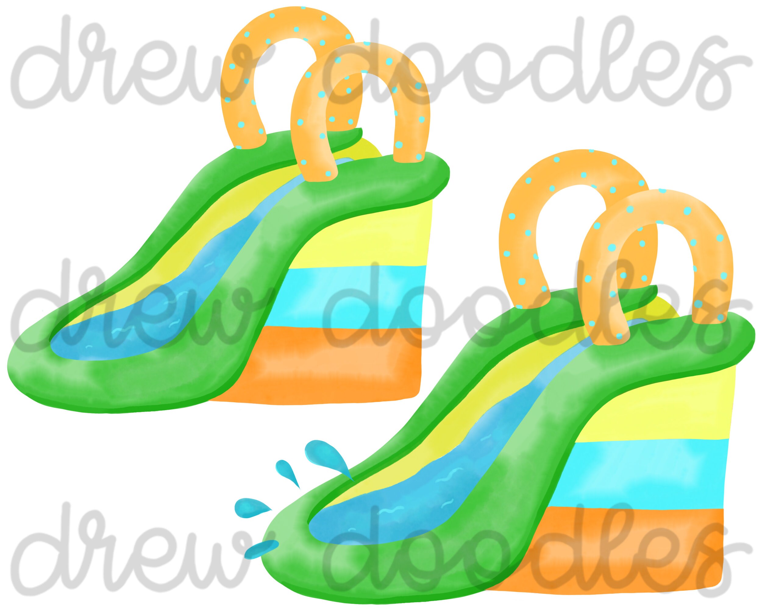 Watercolor Bright Water Slide, Inflatable Slide Digital Clip Art Set ...