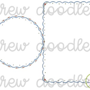 Watercolor Blue Floral Scallop Circle and Rectangle Frames- Digital ...