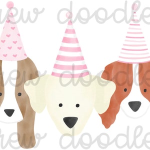 Watercolor Pink Party Dog Heads Digital Clip Art Set- Instant Download ...