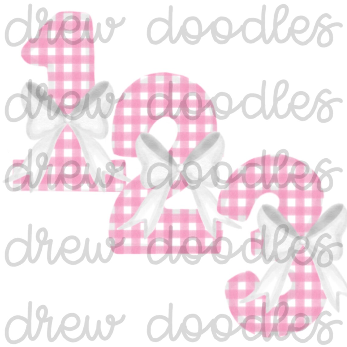 Watercolor Pink Gingham Numbers 0-9 With Bows Digital Clip Art | Etsy