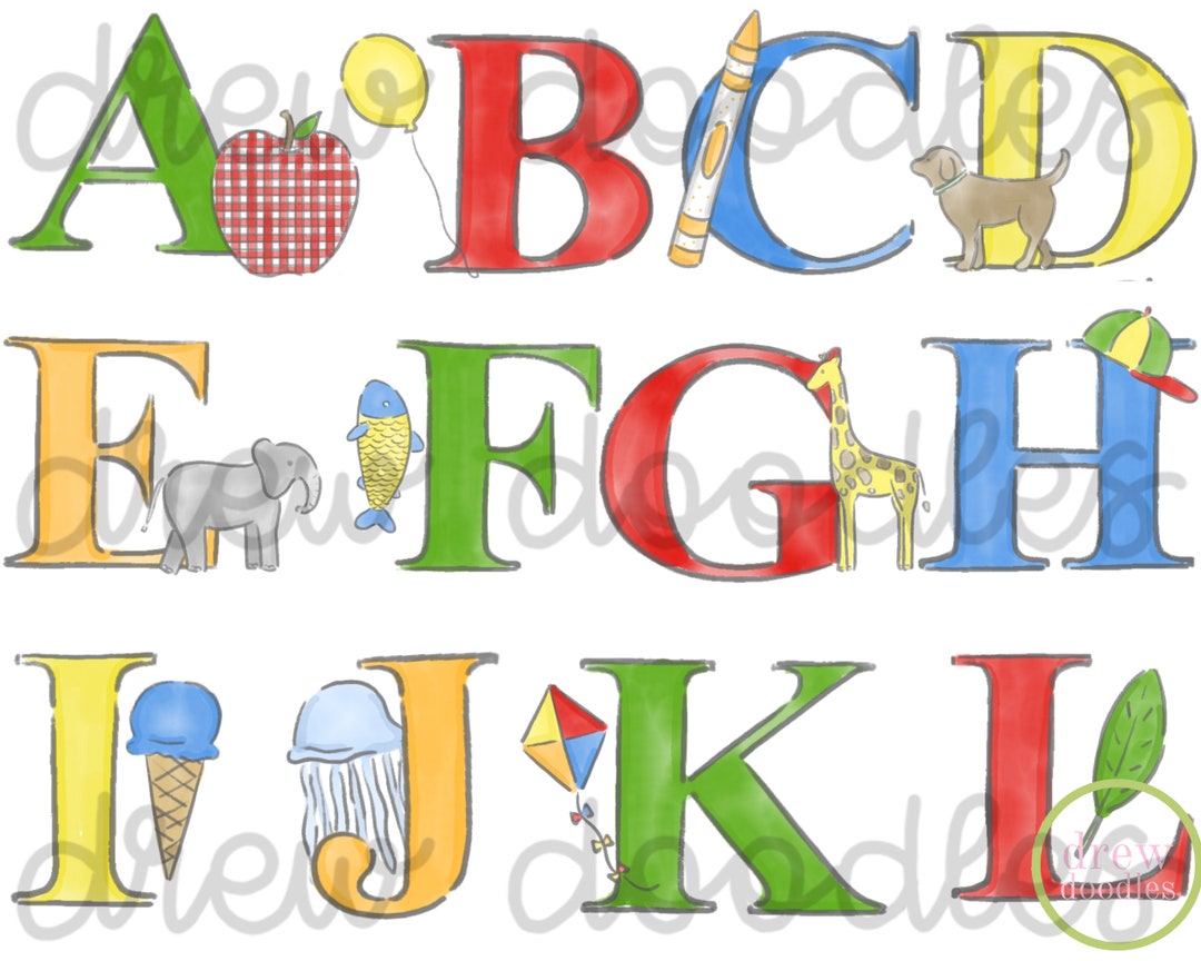 Watercolor Primary Alphabet With Illustrations Digital Clip Art Set ...