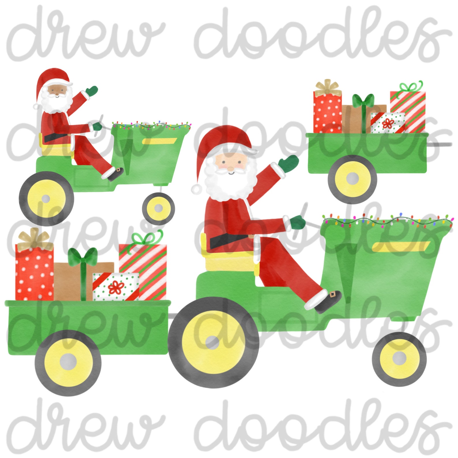 Watercolor Christmas Farm Santa Tractor Digital Clip Art Set - Etsy