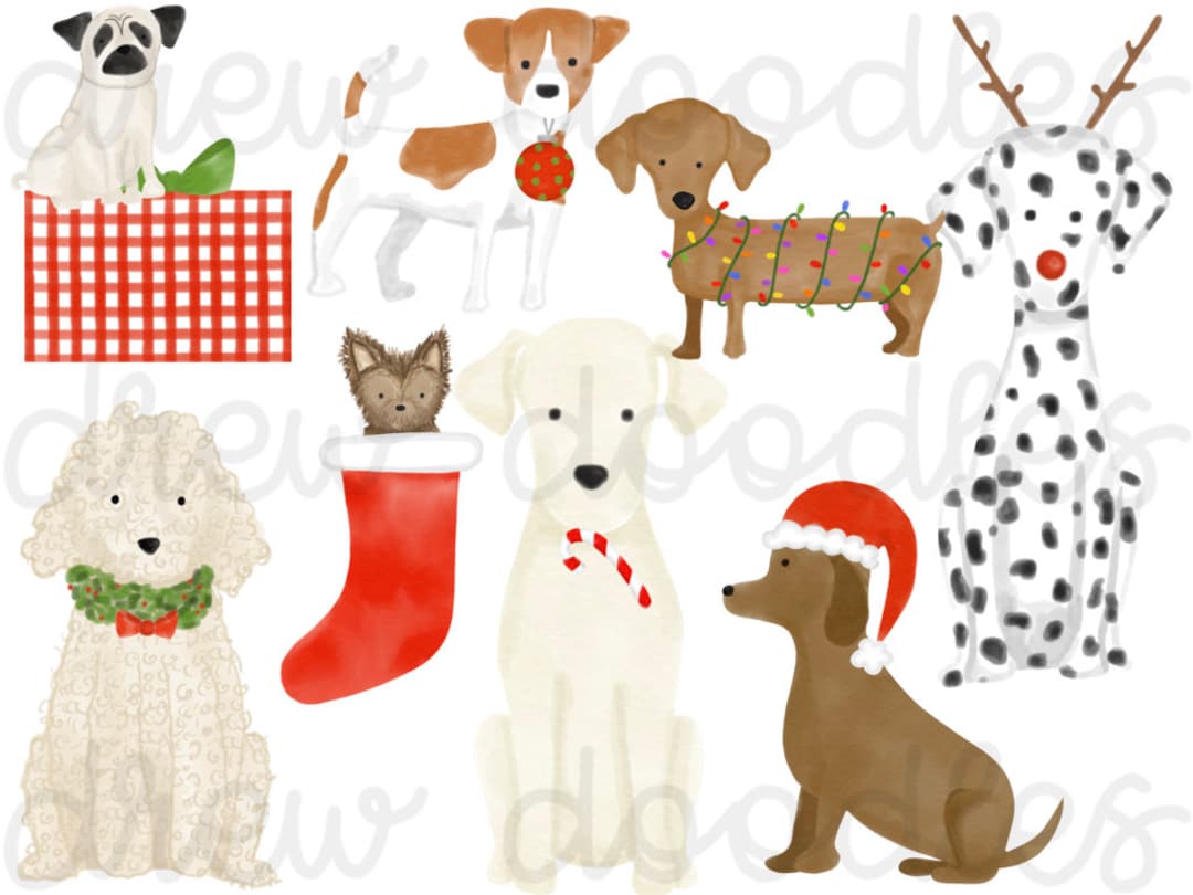 Watercolor Christmas Dogs Digital Clip Art Set- Instant Download - Etsy