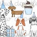Watercolor Baby Blue Party Dogs Digital Clip Art Set- Instant Download ...
