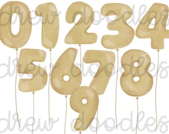 Watercolor Blue Number Balloons Digital Clip Art Set Instant | Etsy