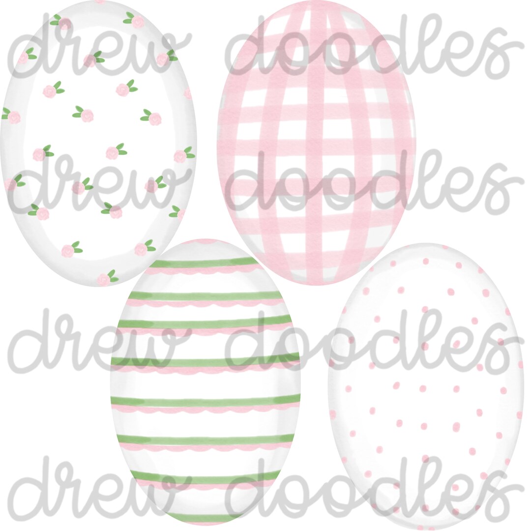 Watercolor Pink Gingham Easter Eggs Digital Clip Art Set- Instant ...