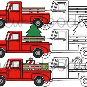 Christmas Trucks Digital Clip Art Set- Color and Black Line COMBO ...