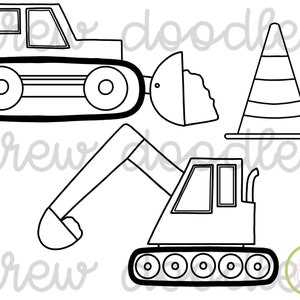 Black Outline Construction Trucks Digital Clip Art Set- Instant ...