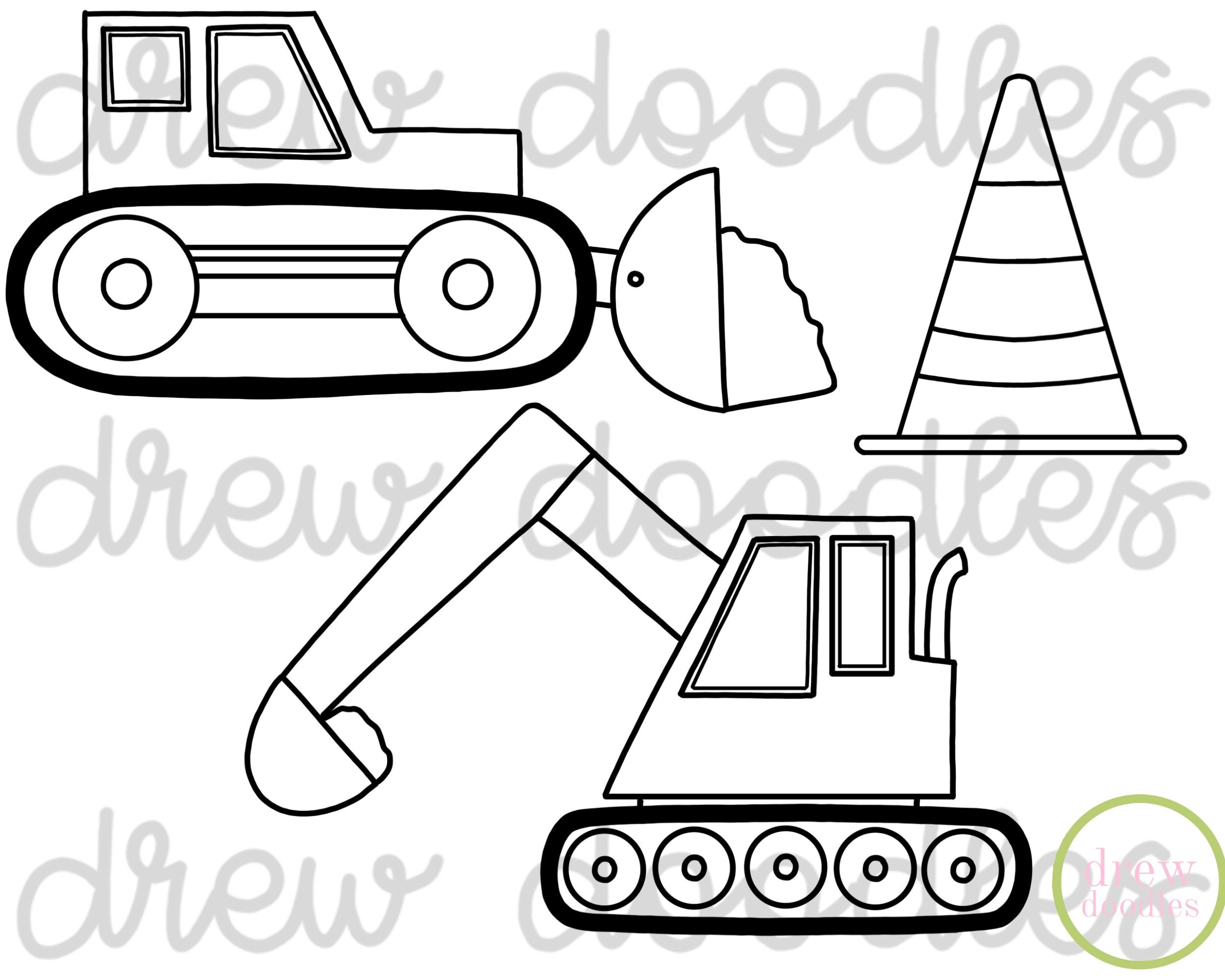 Black Outline Construction Trucks Digital Clip Art Set- Instant ...