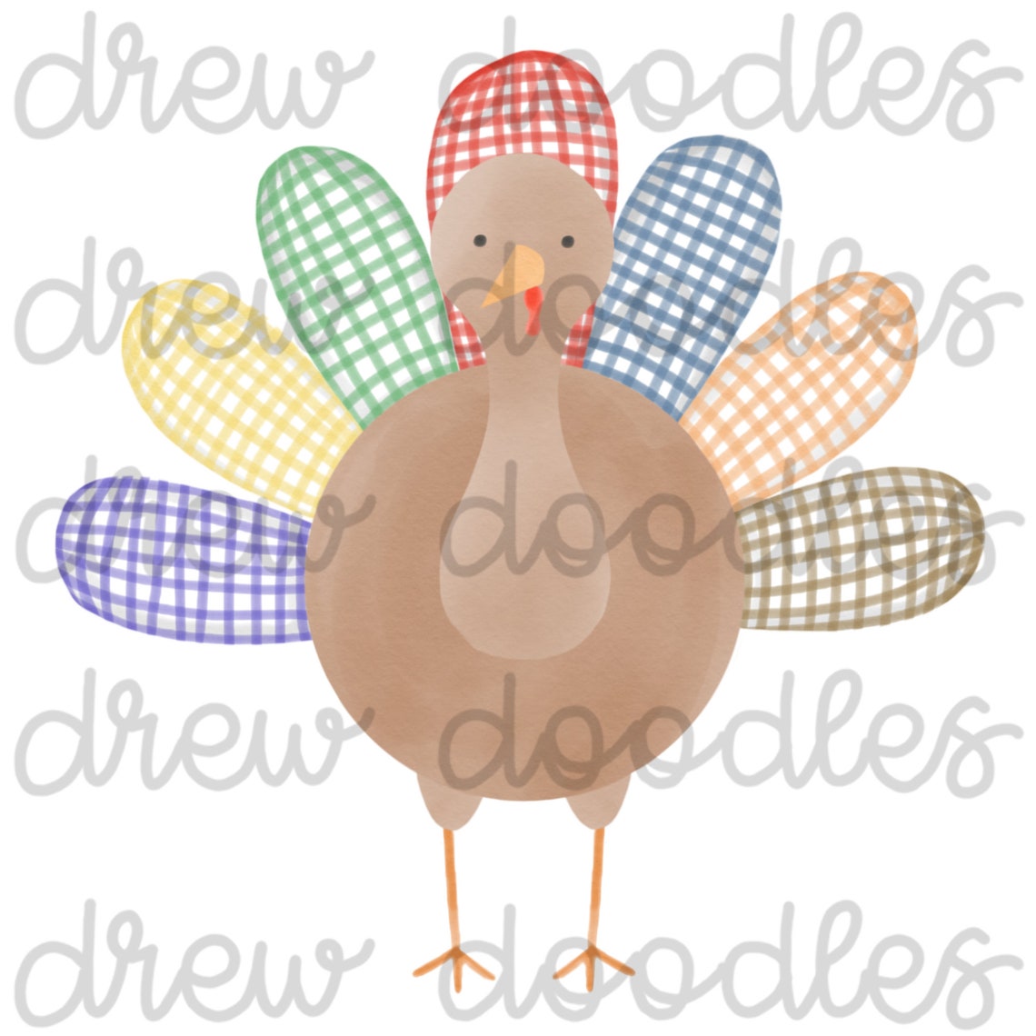 Watercolor Traditional Gingham Thanksgiving Turkey Digital Clip Art Set ...