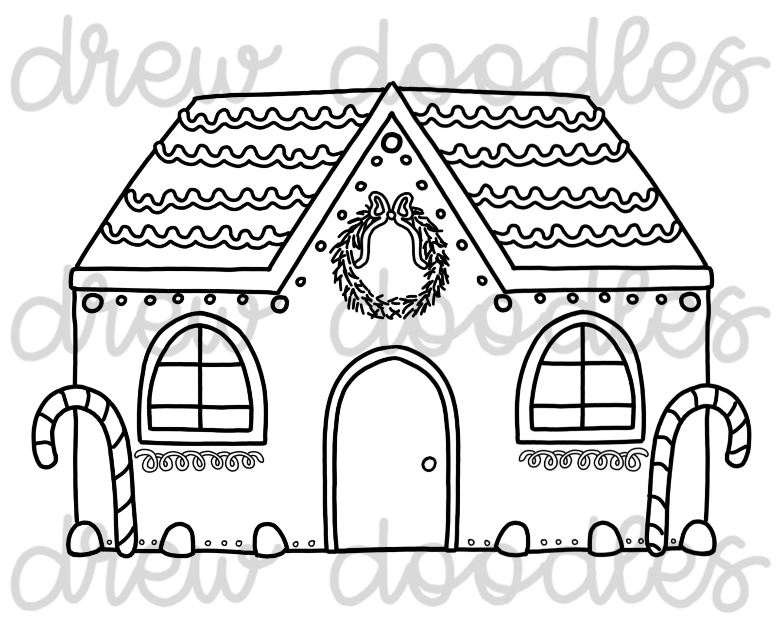 Gingerbread House Black And White Clip Art