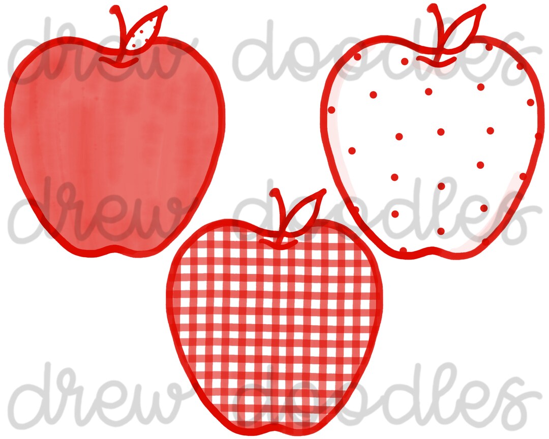 Watercolor Red Gingham, Bitty Dot Apples Digital Clip Art Set- Instant ...