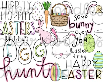 Easter Doodles Digital Clip Art Set Black Line Version | Etsy