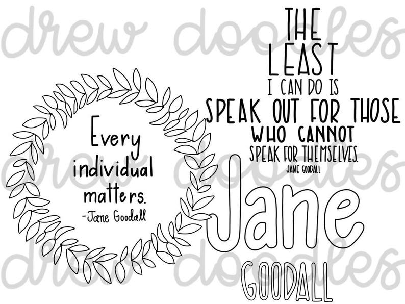 Jane Goodall Digital Clip Art Set Black Line Version Instant - Etsy