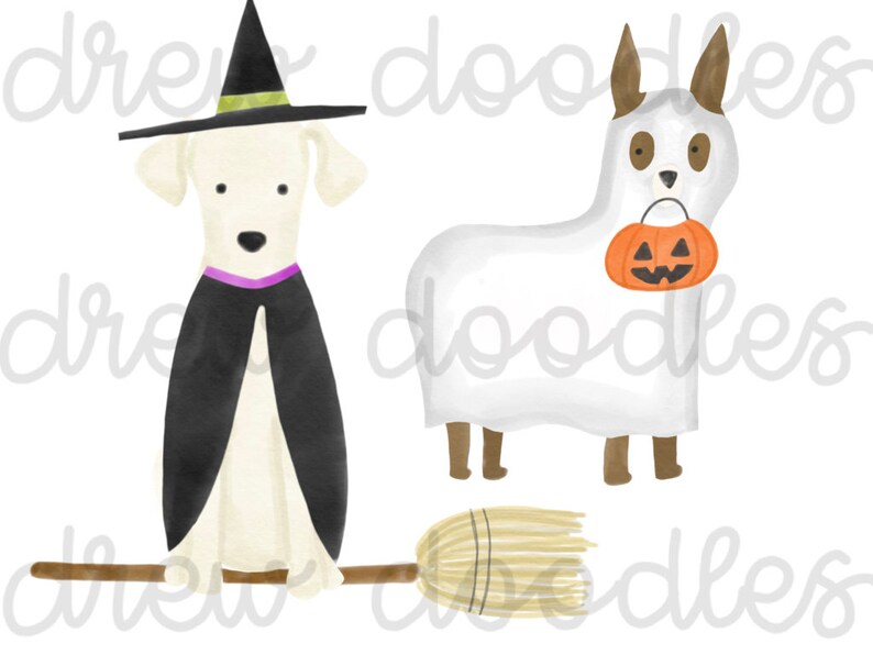 Watercolor Trick or Treat Halloween Dogs Digital Clip Art Set - Etsy