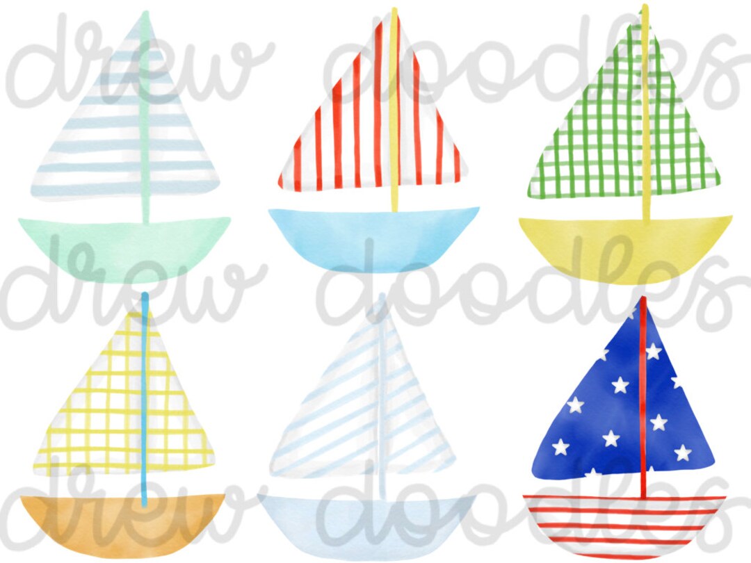 Watercolor Sailboats Digital Clip Art Set- Instant Download - Etsy