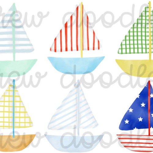 Watercolor Sailboats Digital Clip Art Set Instant Download | Etsy