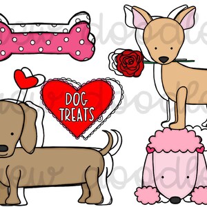 Valentine's Day Dogs Digital Clip Art Set Color and Black Line COMBO ...