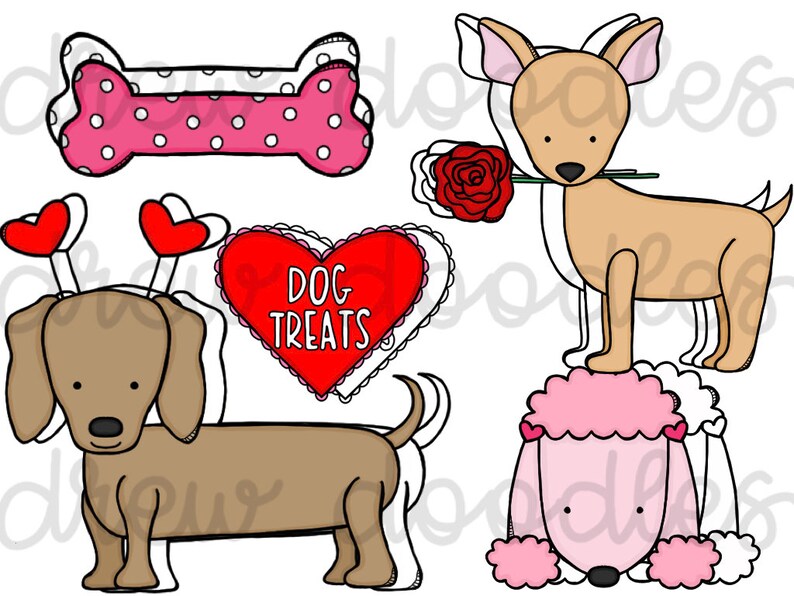 Valentine's Day Dogs Digital Clip Art Set Color and Black - Etsy