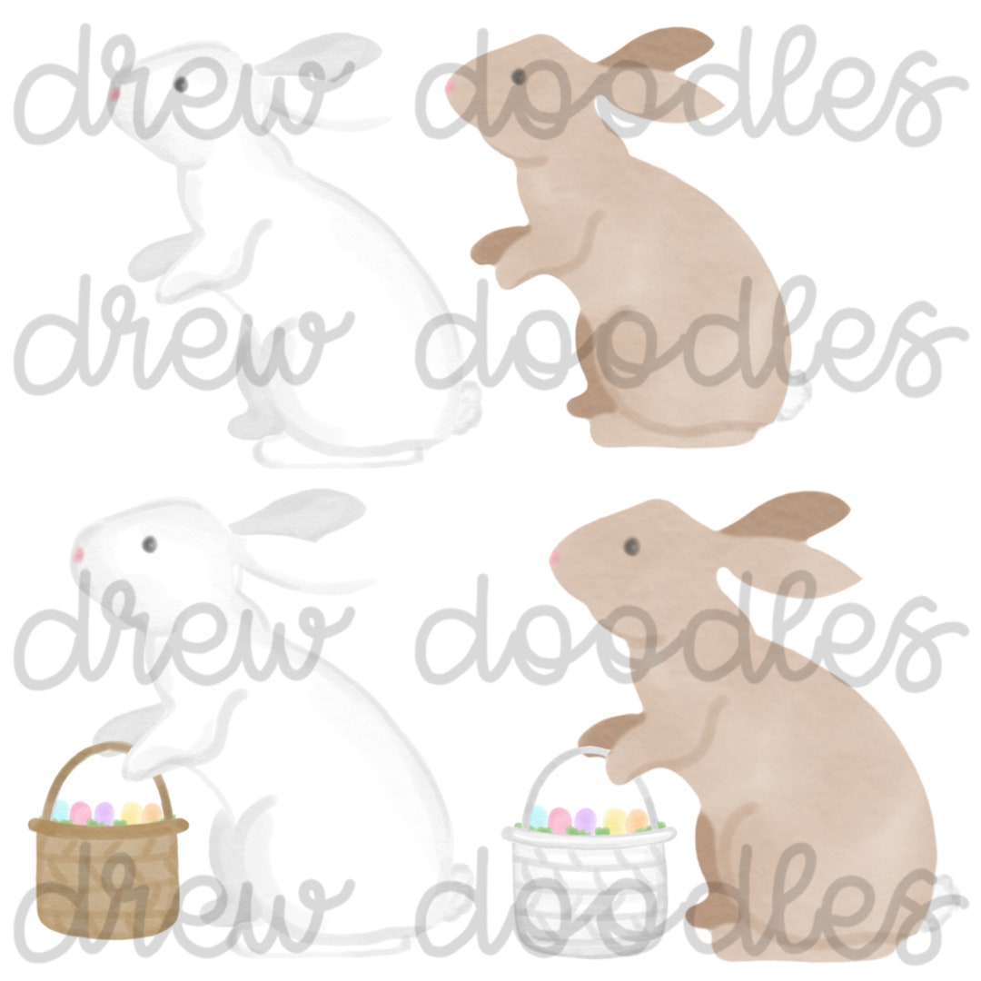 Watercolor Easter Bunnies Digital Clip Art Set- Instant Download - Etsy