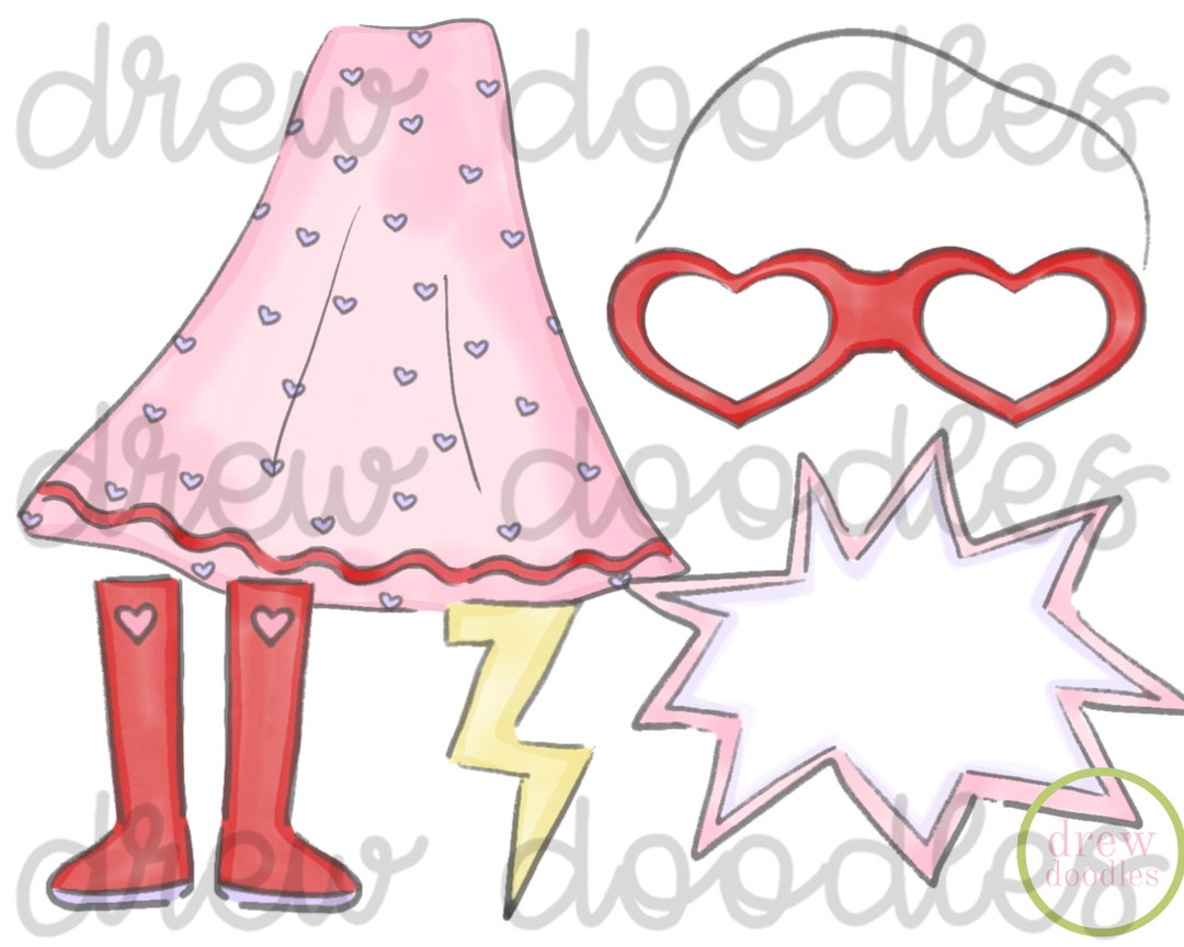 Watercolor Valentine's Day Superhero Girl Digital Clip Art Set- Instant ...