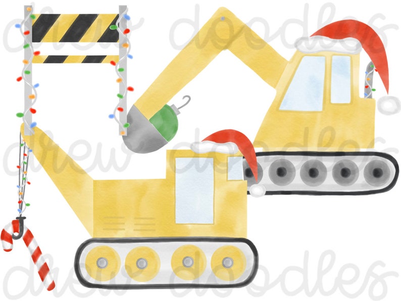Watercolor Christmas Construction Trucks Digital Clip Art Set - Etsy