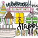 Birthday Doodles Digital Clip Art Set- Color and Black Line COMBO ...