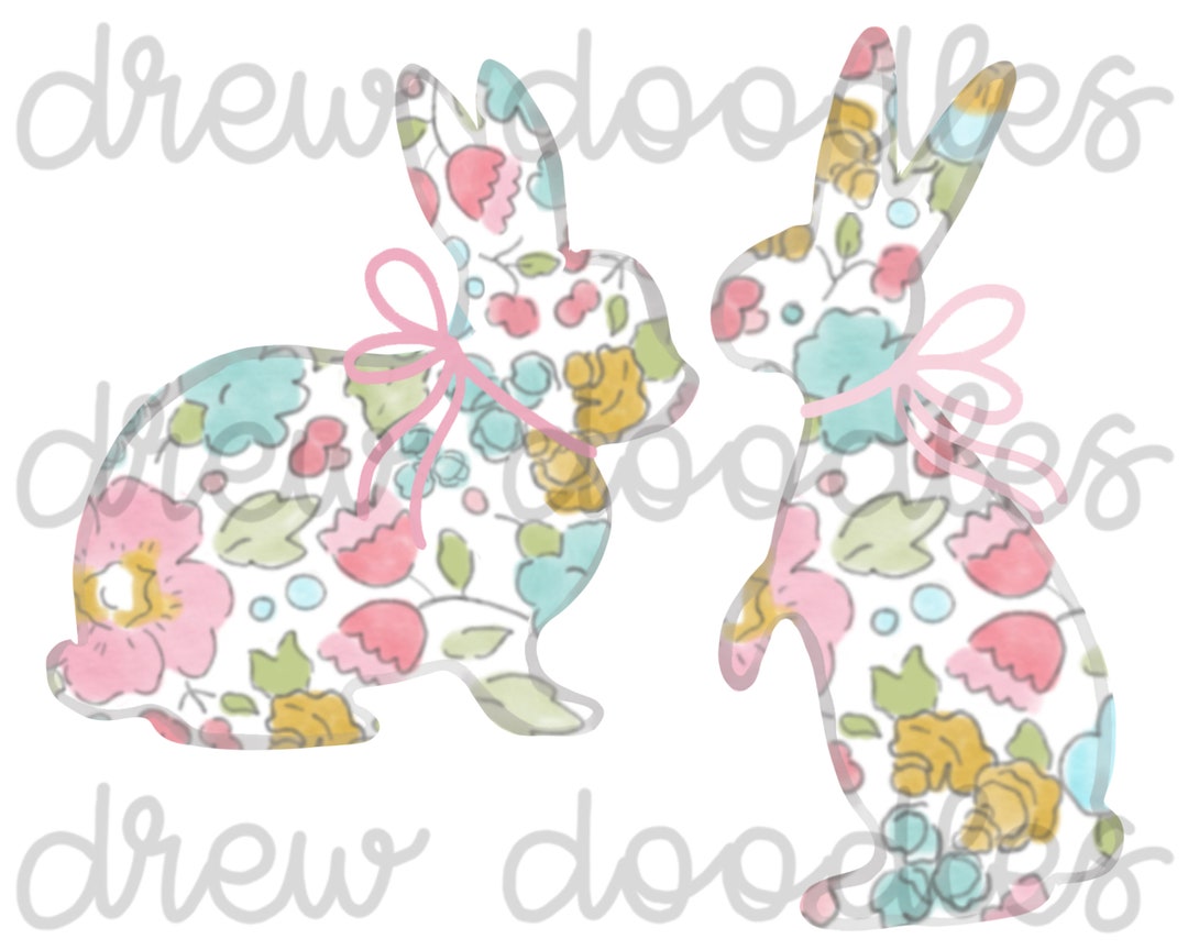 Watercolor Floral Easter Rabbits Bunnies With Bows Digital Clip Art Set ...