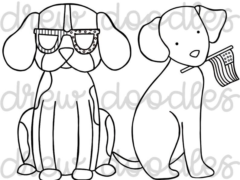 Patriotic Dogs Digital Clip Art Set Black Line Version - Etsy