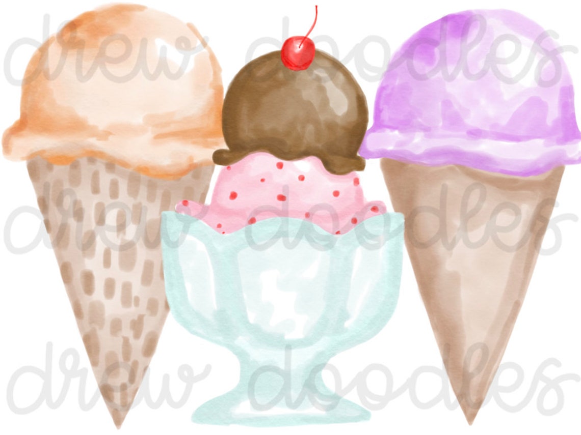 Watercolor Ice Cream Digital Clip Art Set Instant Download | Etsy