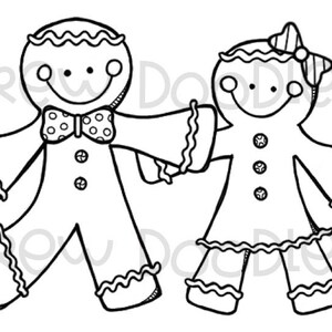 Gingerbread Cuties Digital Clip Art Set Black Line Version Instant ...
