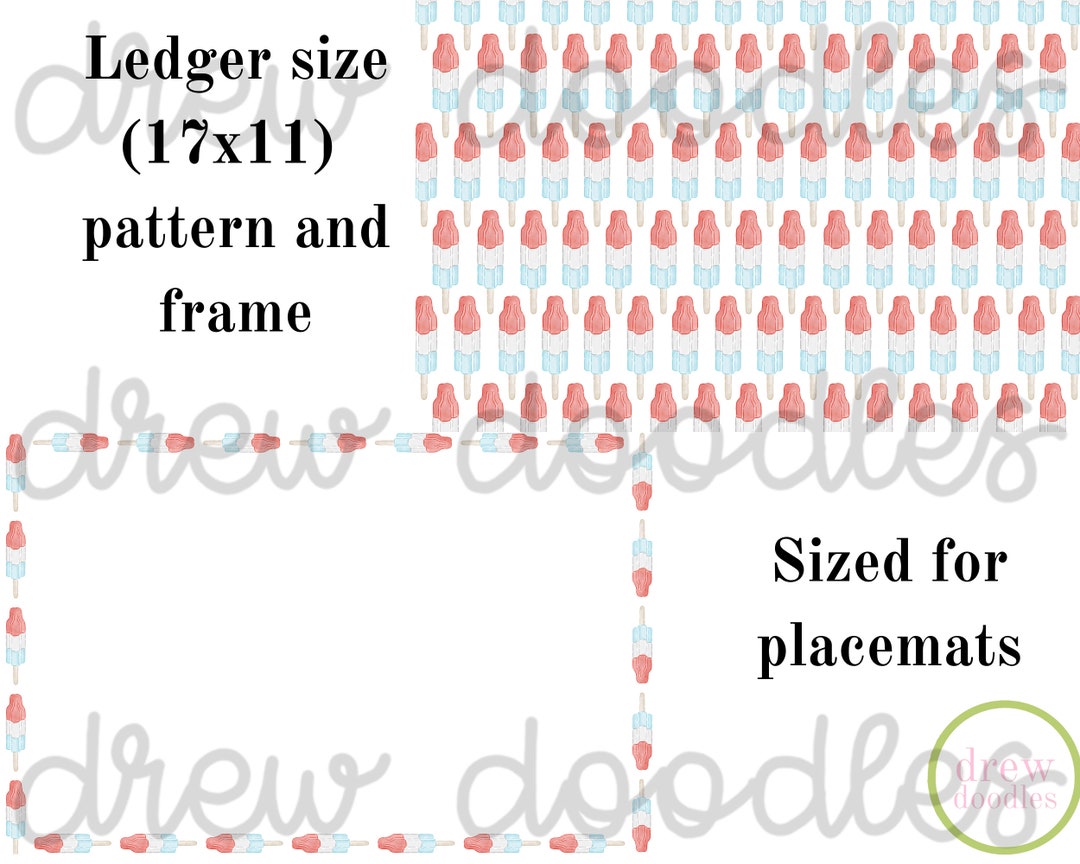 Watercolor Patriotic, Bomb Pop, 4th of July 17x11 Border and Placemat ...